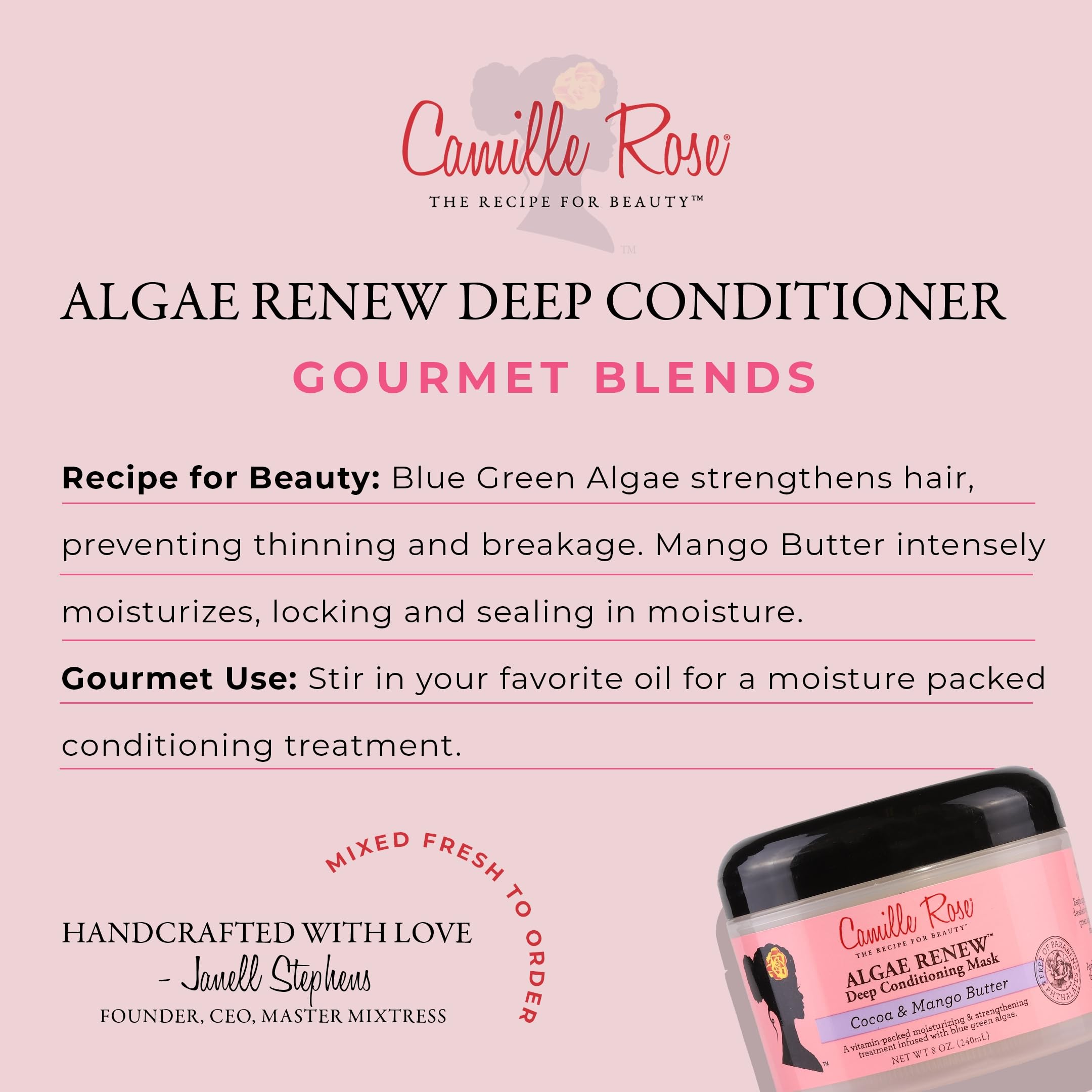 Camille Rose Algae Renew Deep Conditioning Hair Mask with Peppermint, Blue Green Algae & Mango Butter, to Strengthen and Moisturize, for All Hair Types, 8 oz