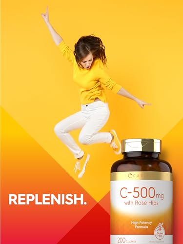 Carlyle Vitamin C with Rose Hips 500mg | 200 Caplets | High Potency Formula | Vegetarian, Non-GMO and Gluten Free Supplement