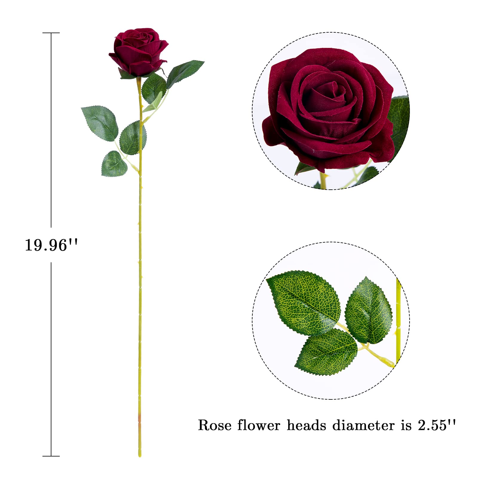 12PCS Artificial Roses Silk Flowers Fake Roses Bouquet Long Stem for Home Wedding Decoration Party (Wine)