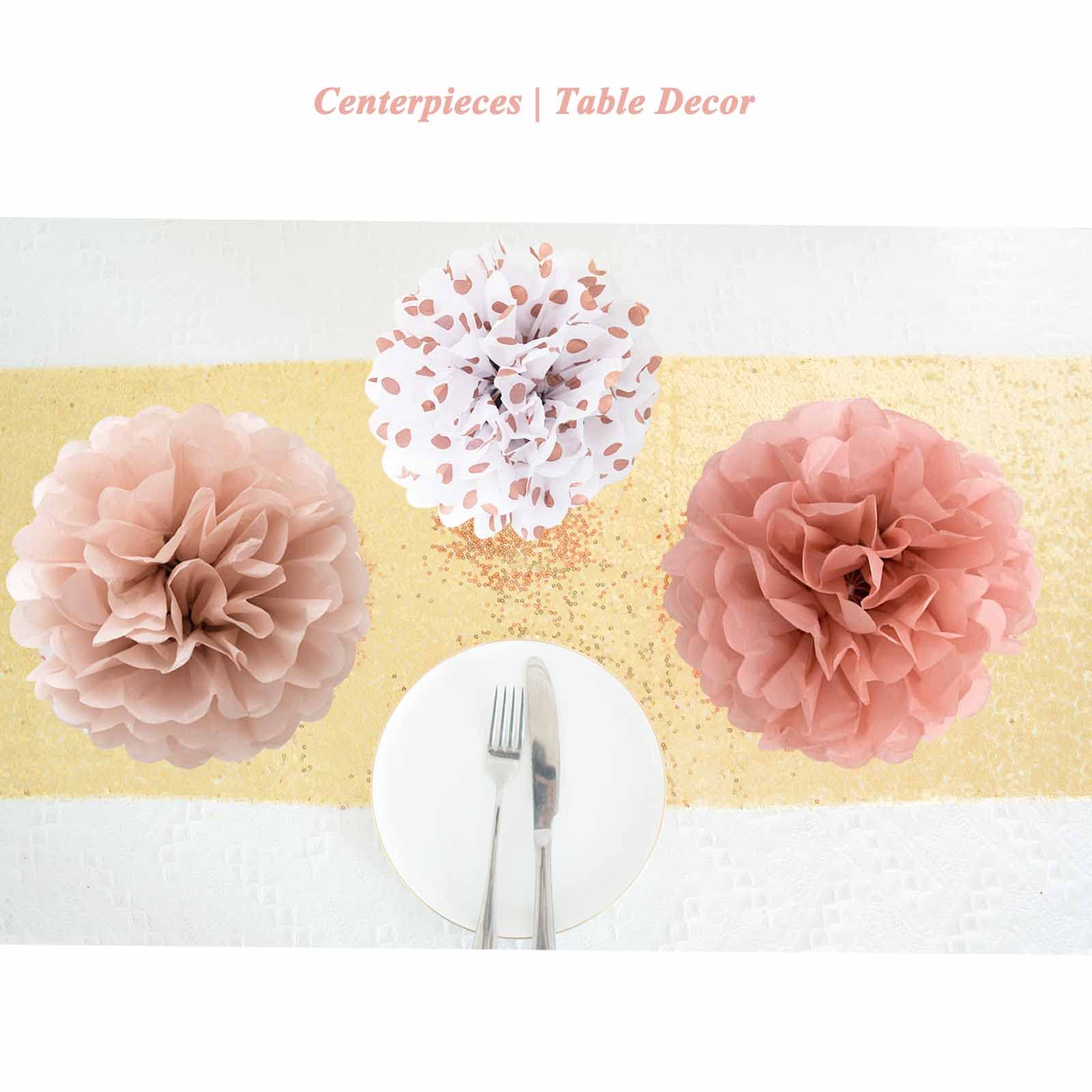 ANSOMO Rose Gold Tissue Paper Pom Poms Flowers Dusty Pink Coral Polka Dot Wall Hanging Wedding Birthday Bridal Baby Shower Party Decorations 12" 10" Pack of 12