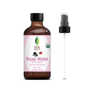 sva organics rose water 4oz (118 ml) refreshing rose water spray for skin care, skin hydration, bath, soaps, haircare & aromatherapy