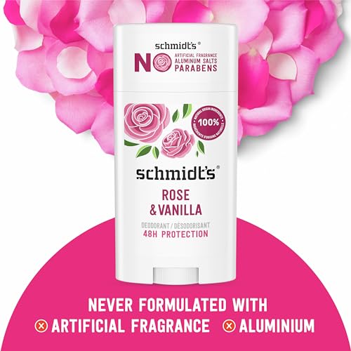 Schmidt's Aluminum-Free Vegan Deodorant Rose & Vanilla with 24 Hour Odor Protection 2 Count for Women and Men, Natural Ingredients, Cruelty-Free, 2.65 oz