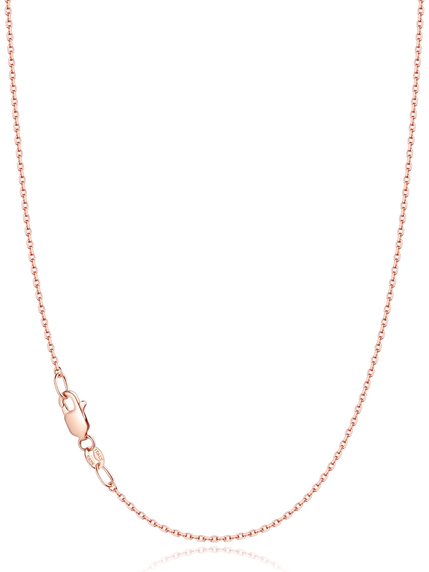 Jewlpire Solid 925 Sterling Silver Chain Necklace for Women, 1.1mm Cable Chain Rose Gold Chain Shiny & Sturdy Women's Chain Necklaces, 18 Inches