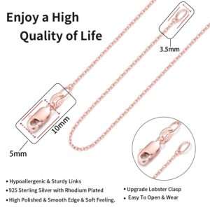 Jewlpire Solid 925 Sterling Silver Chain Necklace for Women, 1.1mm Cable Chain Rose Gold Chain Shiny & Sturdy Women's Chain Necklaces, 18 Inches