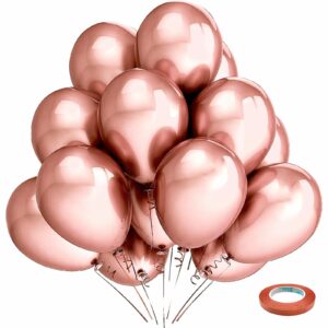 bezente rose gold metallic chrome balloons, 100 pack 12 inch rose gold latex round helium balloons for wedding anniversary baby shower birthday party decorations