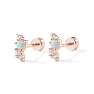 PAVOI 14K Rose Gold Plated Solid 925 Sterling Silver Post Cubic Zirconia Flat Back Earrings for Women | Opal Cartilage Earring | Helix Piercing Jewelry | Small Stud Earrings