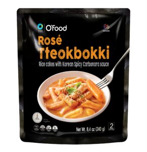 c o'food rose spicy carbonara tteokbokki, gluten-free korean rice cakes, authentic spicy korean street food snack, ready to eat, no msg, no corn syrup, pack of 1