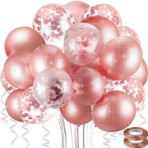 60pack rose gold balloons,rose gold party decorations, confetti balloons, 12 inch birthday balloons with 66 feet rose gold ribbon for party wedding bridal shower balloons