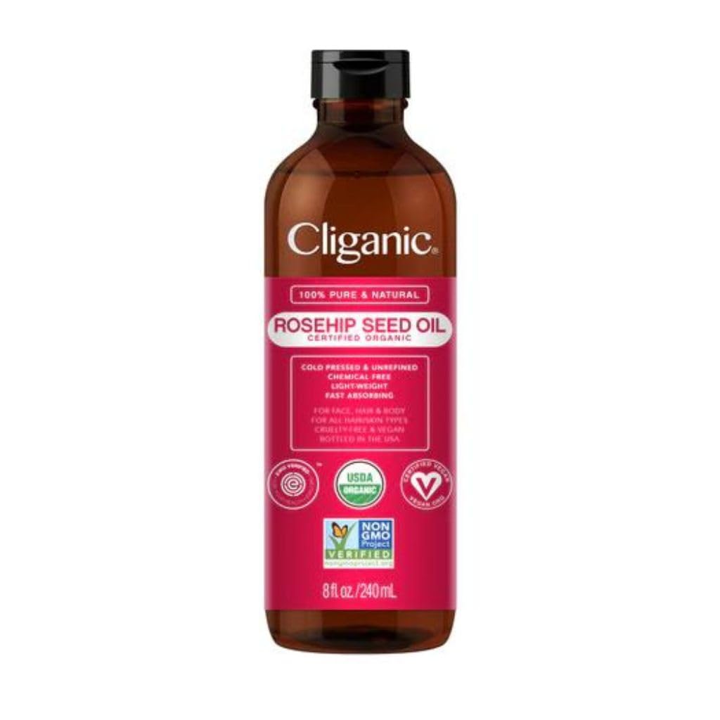 Cliganic Organic Rosehip Seed Oil for Face, 100% Pure | Natural Cold Pressed Unrefined Non-GMO | Carrier Oil for Skin, Hair & Nails