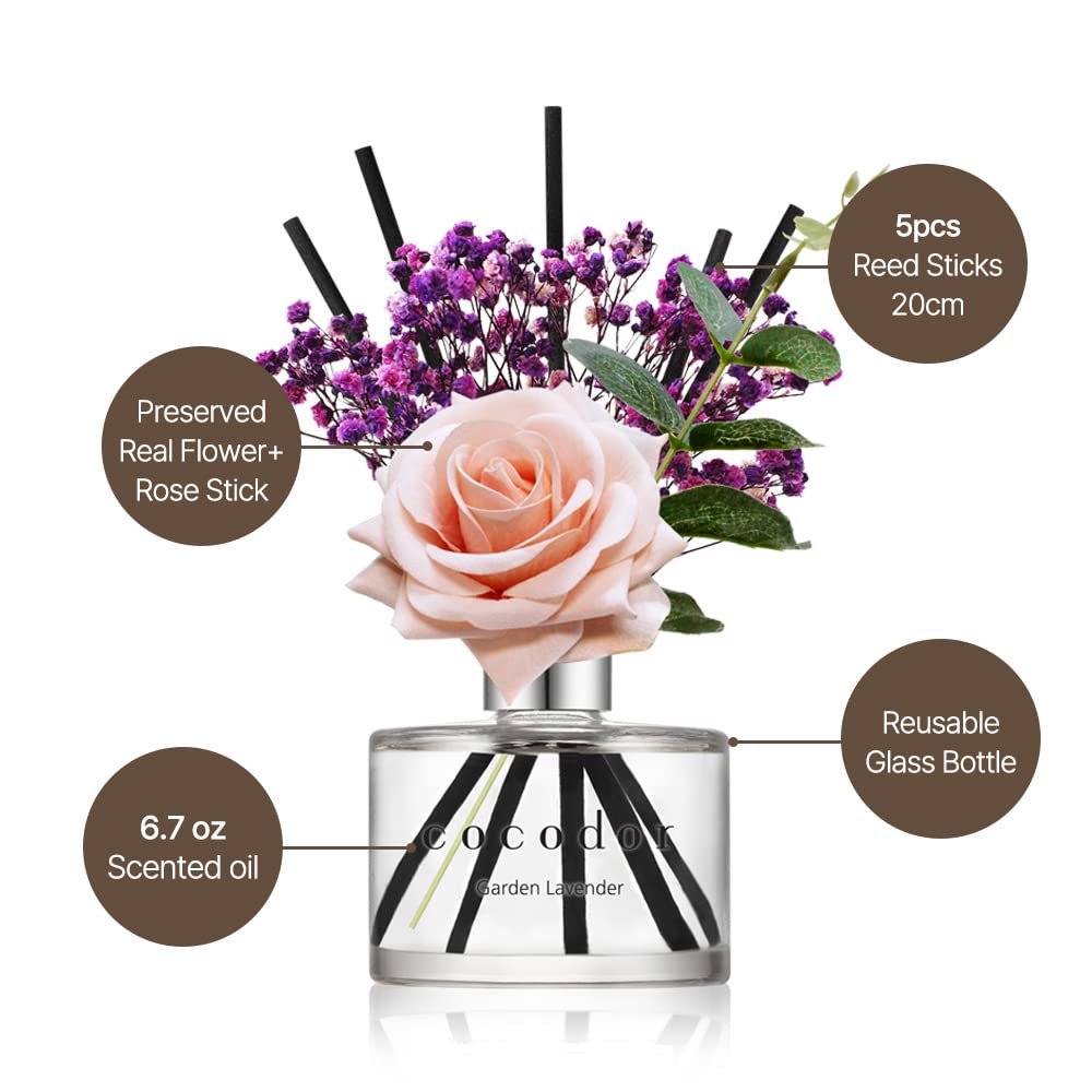 COCODOR Rose Reed Diffuser set / 6.7oz / Rose Perfume/Scent Diffuser with Sticks Home Fragrance Reed Diffuser for Bathroom Shelf Decor