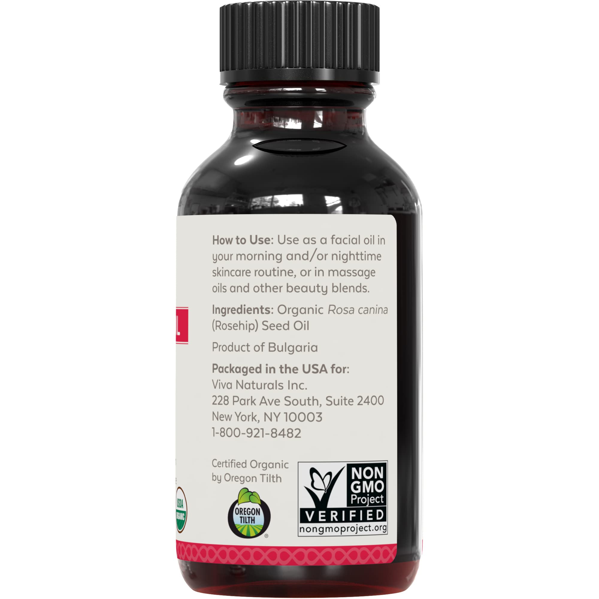 Viva Naturals Organic Rosehip Seed Oil (1 fl oz) - 100% Pure, Cold Pressed Moisturizing Rose hip Oil for Face, Hair, Dry Skin & Nails, Non-GMO