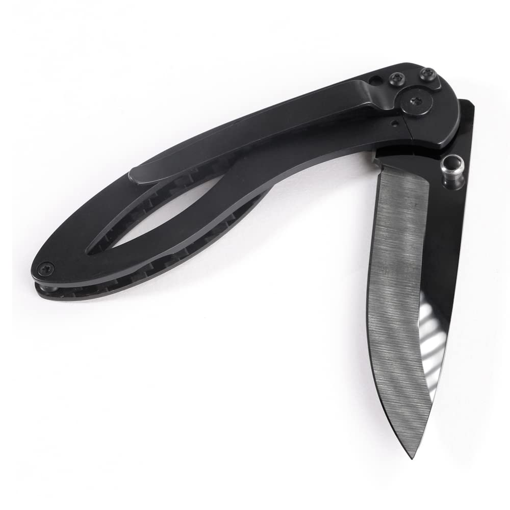 Cool Hand 3.75'' Carbon Fiber Scale Folding Pocket Knife w/ 2.75'' Polished Black Ceramic Blade, Frame Lock, Black Liner