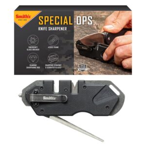 smith’s 50979 pocket pal tactical knife sharpener - black - 2 stage sharpener & diamond sharpening rod - pocket clip - outdoor hunting knife & hook sharpener - compact & lightweight