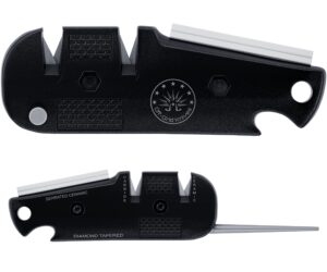 off-grid knives - edc knife sharpener, compact 5-in-1 sharpening tool for hunting, camping, fishing, bug out bag, tool box, kitchen knives and sharpen fishing hooks (black)