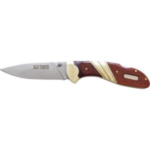 old timer 32ot large lockback 7.7in high carbon s.s. folding knife with 3.4in drop point blade and wood handle for outdoor, hunting, camping and edc