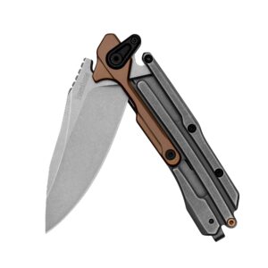 kershaw frontrunner folding pocket knife, futuristic, durable edc, d2 blade steel, kvt opening mechanism, pocketclip