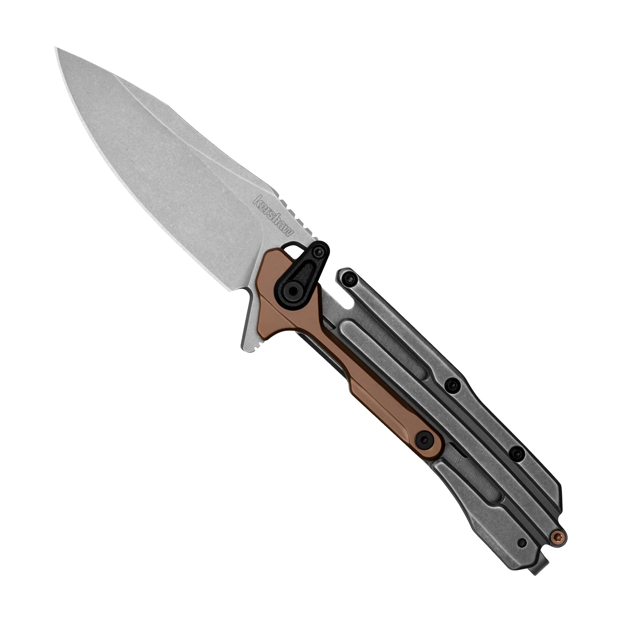 Kershaw Frontrunner Folding Pocket Knife, Futuristic, Durable EDC, D2 Blade Steel, KVT Opening Mechanism, Pocketclip