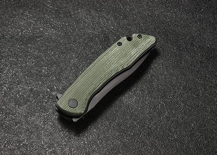 CMB Made Knives 3"Blaze Black D2 Liner Lock Flipper Folding Pocket Knife Green Micarta Handle Camping EDC CMB-06G (Green)