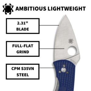 Spyderco Ambitious Lightweight Pocket Knife - SpyderEdge Stainless Steel Blade with Blue Bi-Directional Textured FRN Handle - An Everyday Carry Folding Knife - C148SBK