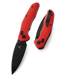 bestechman ronan edc folding knife red g10 handle pocket knife, 14c28n steel thumb-stud outdoor tools, bmk02j (red handle)