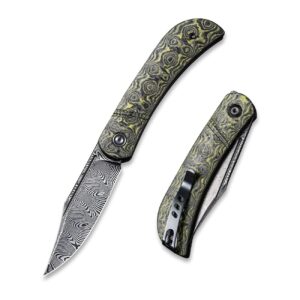 civivi appalachian drifter slip joint folding knife, non-locking pocket knife with 2.96 inch black hand rubbed damascus blade, good for camping hunting edc c2015ds-3