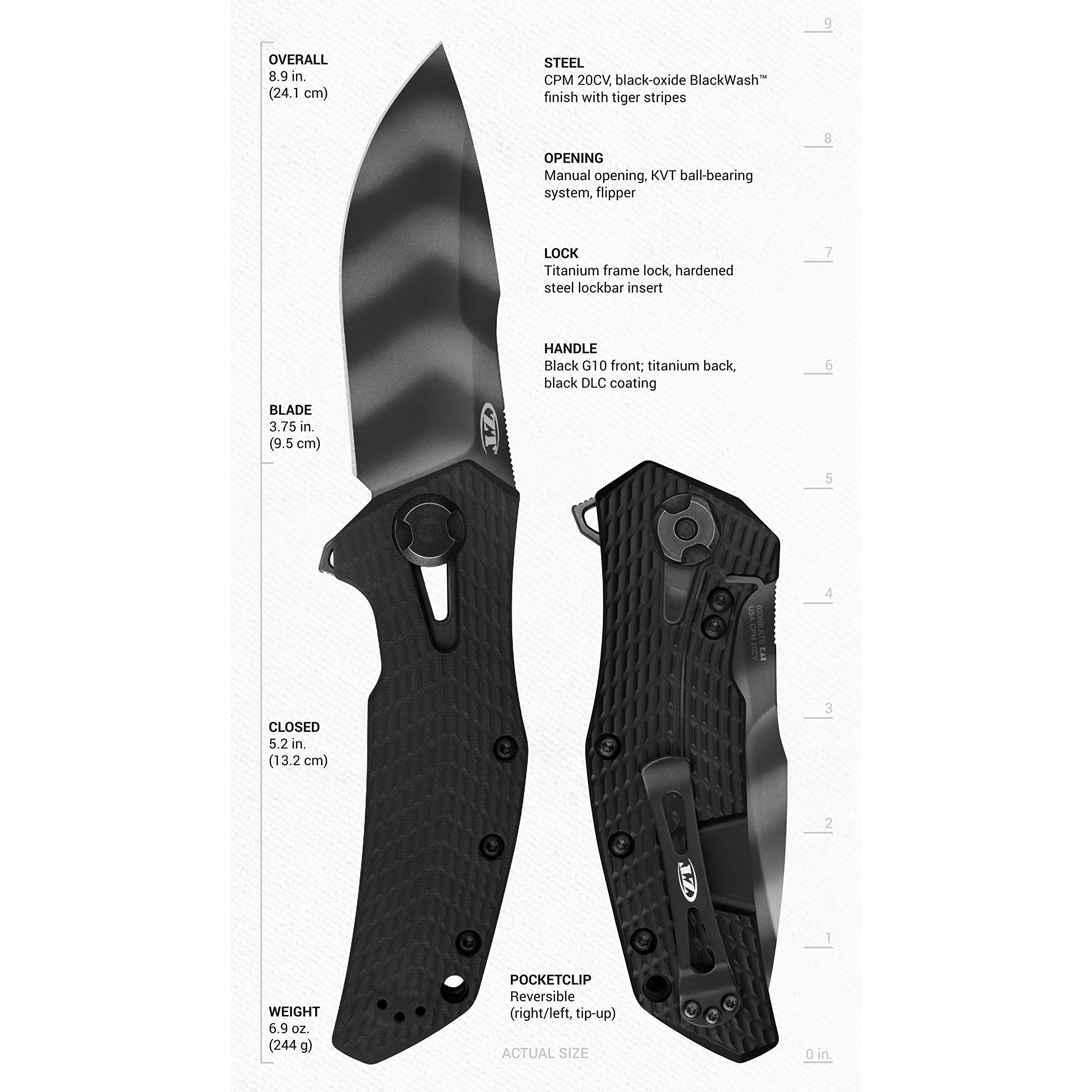 Zero Tolerance 0308BLKTS, Drop Point Pocket Knife, Black & Smith’s PP1 Pocket Pal Knife Sharpener Preset Carbide & Ceramic Stone Sharpeners Fold-Out Diamond Coated Rod Outdoor Hunting Knife