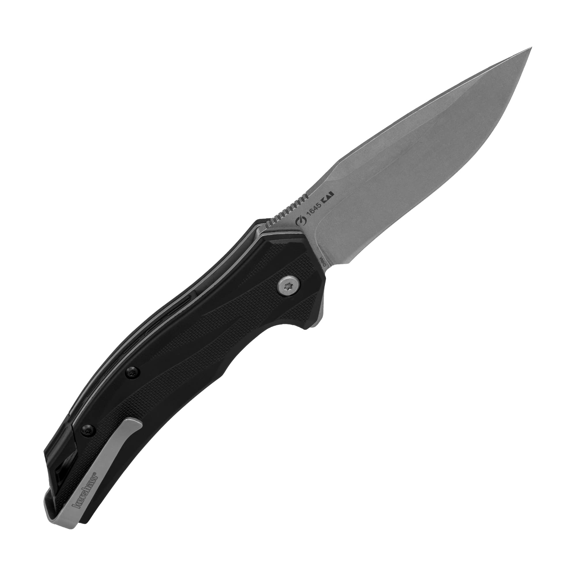 Kershaw Lateral Folding Pocket Knife, 3.1 inch Stonewashed Blade, Pocketclip,BLACK