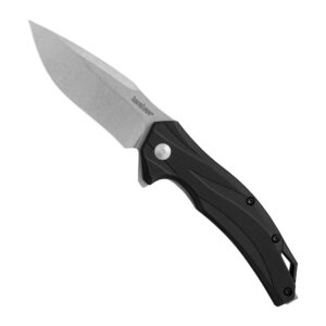 Kershaw Lateral Folding Pocket Knife, 3.1 inch Stonewashed Blade, Pocketclip,BLACK