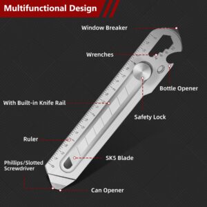 BECOWIN 7-In-1 Mutipurpose Utility Knife, Stainless Steel Retractable Box Cutter, Heavy Duty Snap off Cutter Knife with 10PC 18MM SK5 Blades, Safety Lock Design