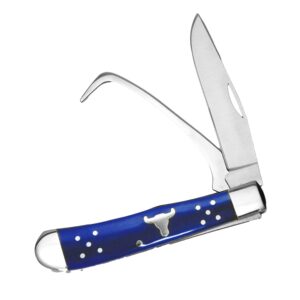 cattlemans cutlery farrier knife - stainless steel pocket knife with hoof pick (blue)