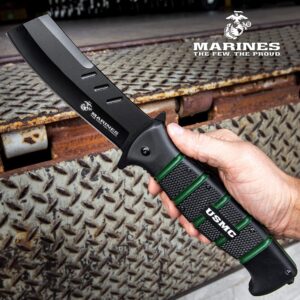 united cutlery usmc cleaver maximum assisted opening pocket knife - officially licensed, stainless steel blade, non-reflective, tpr handle, pocket clip, everyday carry for military - closed length 7"