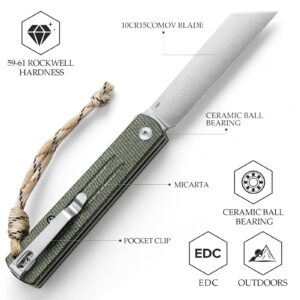 TRIVISA Japanese Higonokami Razor Button Lock Folding Pocket Knife for Men or Women, EDC Tool Camping Outdoor Knives with Pocket Clip，3.2" 10Cr15CoMoV Blade and Micarta Handle Hydra-04G