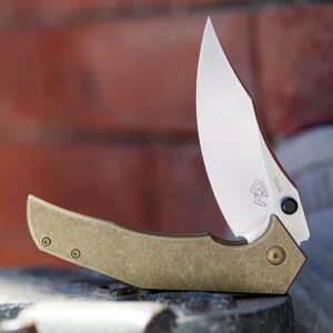 DROP Massdrop + Gavko Thresher Titanium Frame Lock Pocket Knife, Pelagic Sand, Right Hand