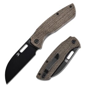 kansept convict pocket folding knives edc camping folding knife 3.3'' black stonewashed 154cm material pocket folding knife with brown micarta handle everyday carry t1023a1