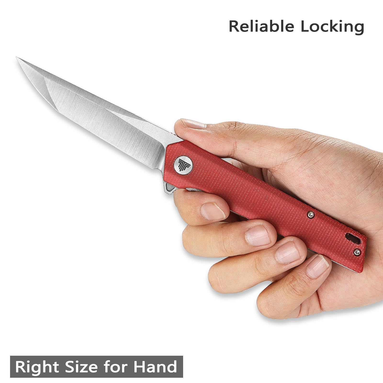 TRIVISA Japanese Front Flipper Pocket Knife，3.58in Stonewashed&Satin Folding Tanto Blade Red Micarta Handle with Clip，Unique Liner Lock Slim EDC Knives for CEO Gentleman/Men Camping Hunting,Equ-04R