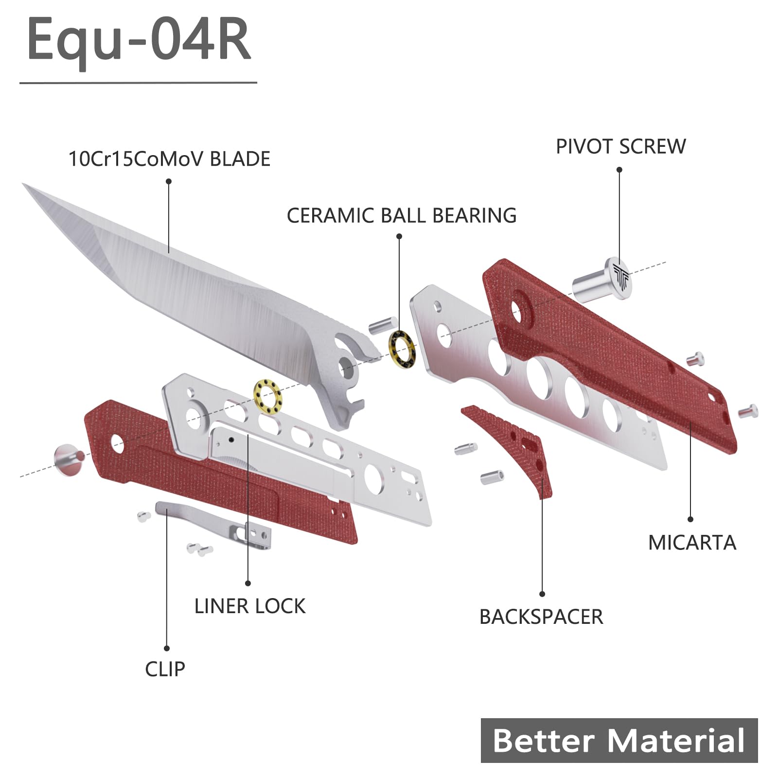 TRIVISA Japanese Front Flipper Pocket Knife，3.58in Stonewashed&Satin Folding Tanto Blade Red Micarta Handle with Clip，Unique Liner Lock Slim EDC Knives for CEO Gentleman/Men Camping Hunting,Equ-04R