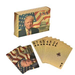 SW Donald Trump Playing Cards - Gold Playing Cards Deck of Waterproof Poker Cards for Game for Table Games Good Trump Gift for Men,