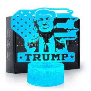 ikavis 3d led night light trump 2024 flat acrylic illusion lighting lamp with 7 colors and touch sensor, trump fan nightlight gift