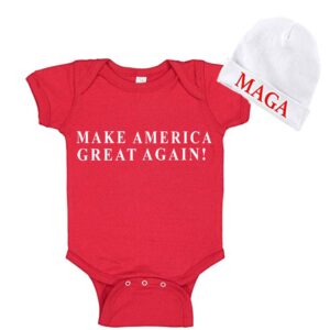 donald trump make america great again baby bodysuit and maga rib cap (newborn, red)