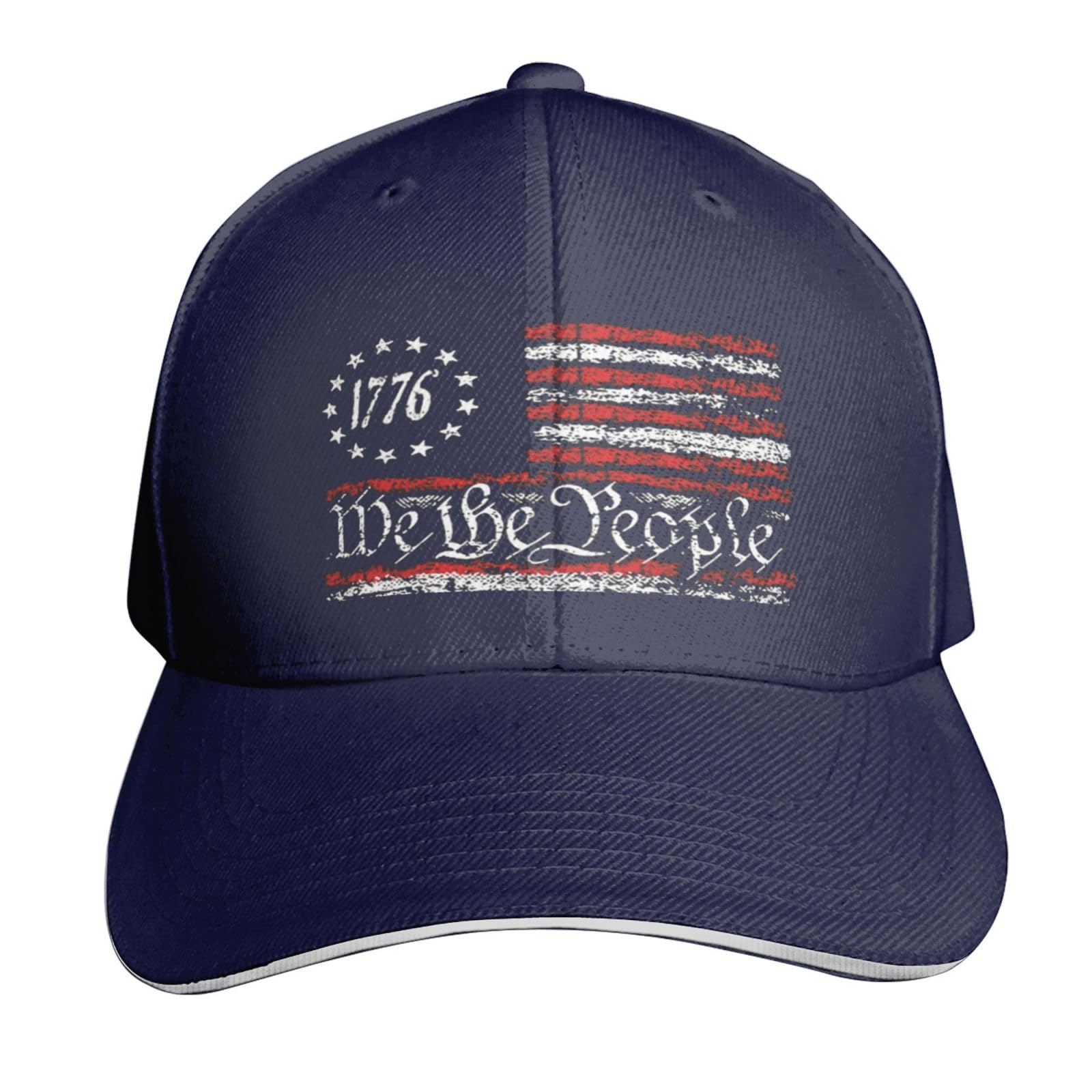 We-The-People-1776-Vintage-Usa-Flag Baseball Cap Adjustable Sandwich Cap Sandwich Cap Dad Hat Navy Blue