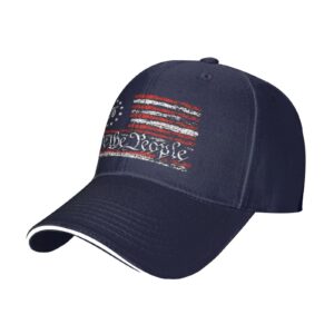 We-The-People-1776-Vintage-Usa-Flag Baseball Cap Adjustable Sandwich Cap Sandwich Cap Dad Hat Navy Blue