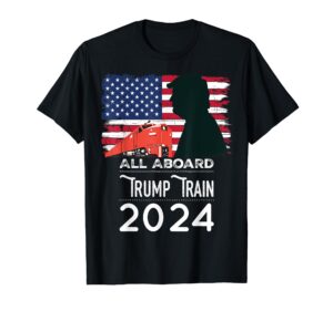 all aboard trump train 2024 vintage american flag apparel t-shirt