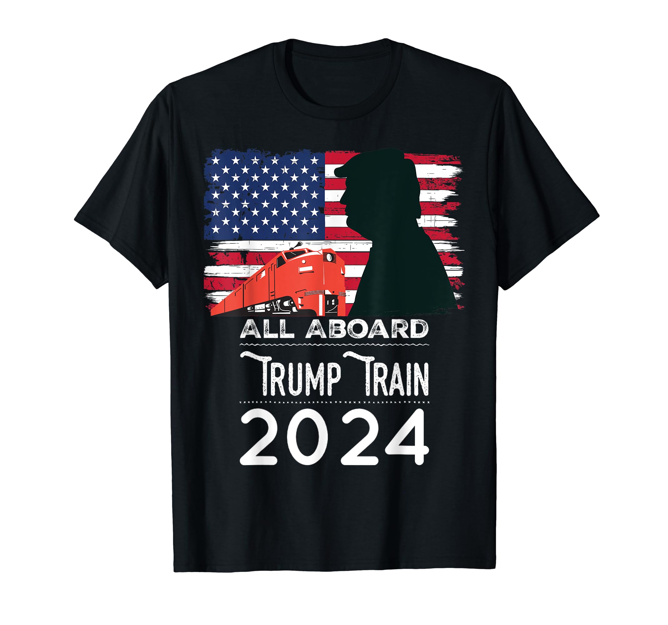 All Aboard Trump Train 2024 Vintage American Flag Apparel T-Shirt