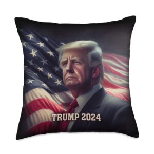 donald trump american flag illustration - proud republican throw pillow