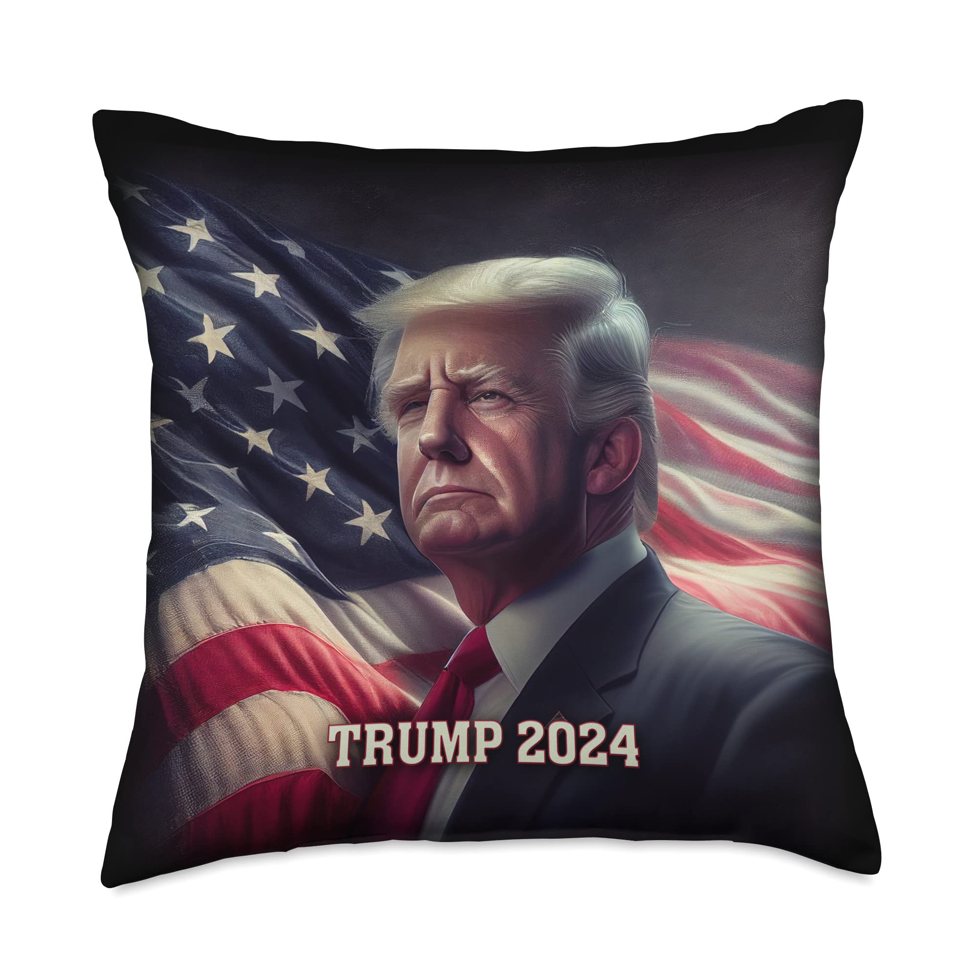 Donald Trump American Flag Illustration - Proud Republican Throw Pillow