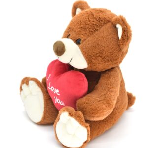 I Love You! 10'' Teddy Bear with Red Heart, Soft Plush Bear Doll Stuffed Animal Toys Valentines Day Decor Gifts for Her/Girlfriend Lover Mom Kids (Brown)