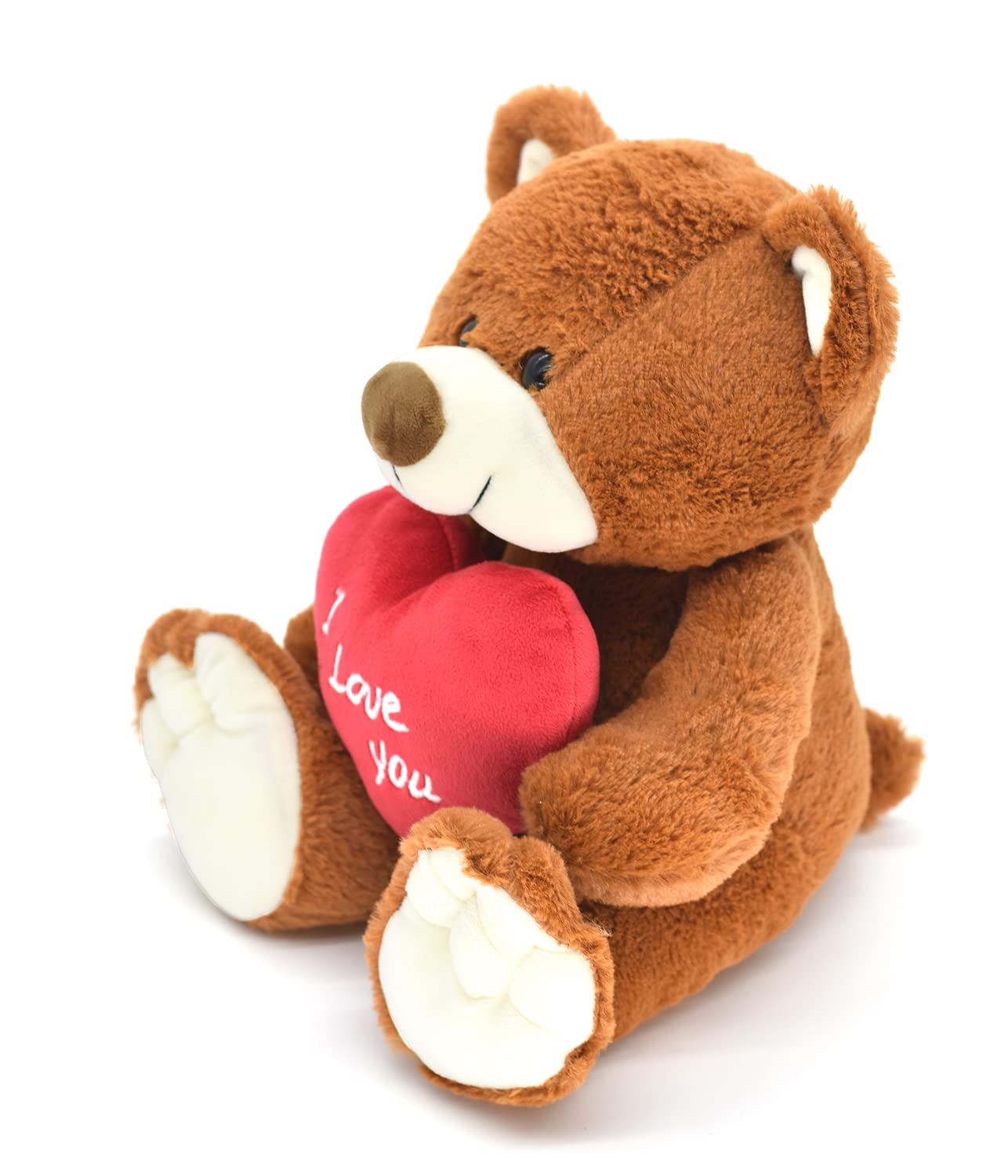 I Love You! 10'' Teddy Bear with Red Heart, Soft Plush Bear Doll Stuffed Animal Toys Valentines Day Decor Gifts for Her/Girlfriend Lover Mom Kids (Brown)