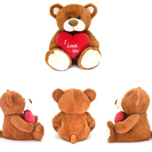 I Love You! 10'' Teddy Bear with Red Heart, Soft Plush Bear Doll Stuffed Animal Toys Valentines Day Decor Gifts for Her/Girlfriend Lover Mom Kids (Brown)