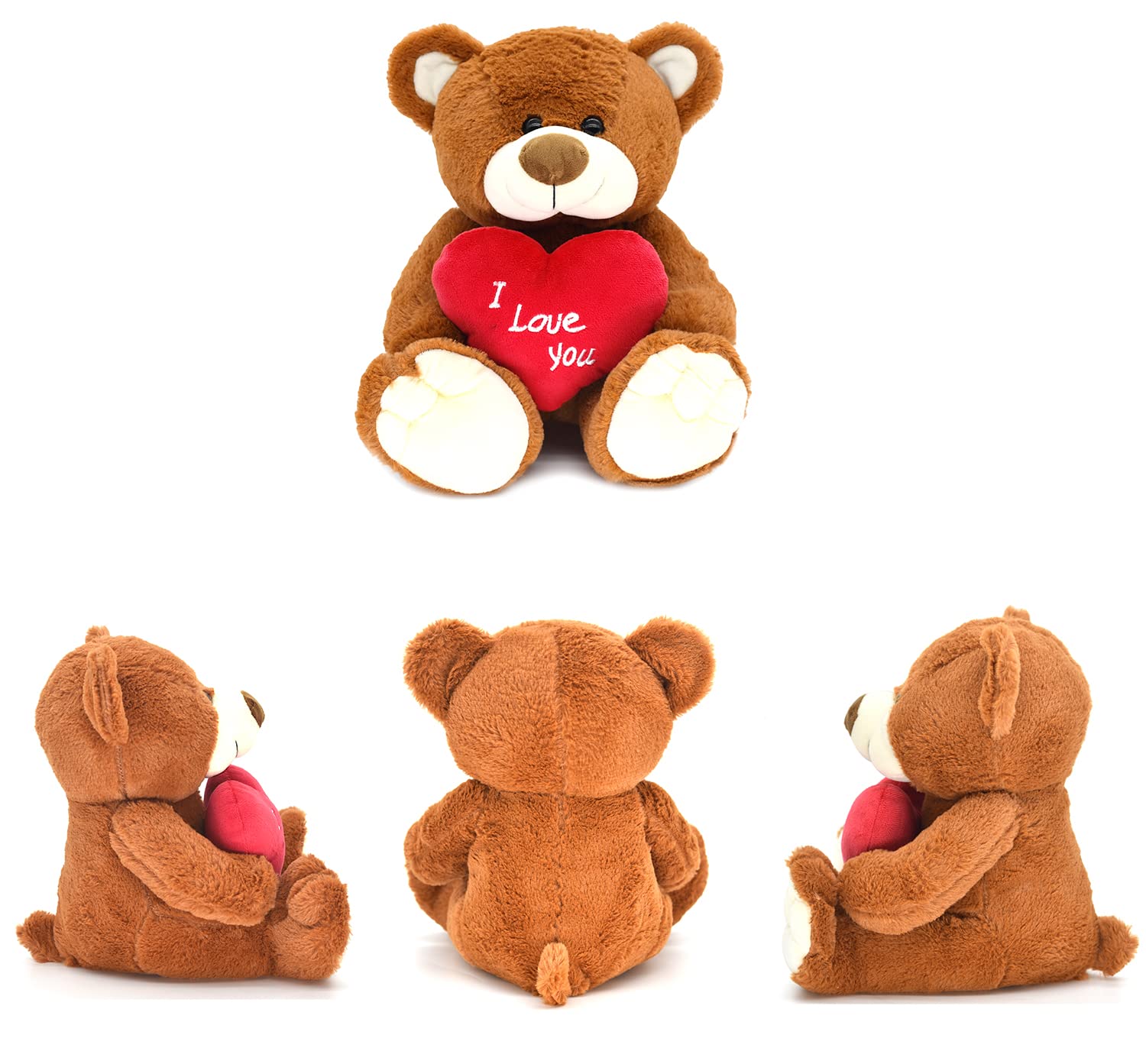 I Love You! 10'' Teddy Bear with Red Heart, Soft Plush Bear Doll Stuffed Animal Toys Valentines Day Decor Gifts for Her/Girlfriend Lover Mom Kids (Brown)