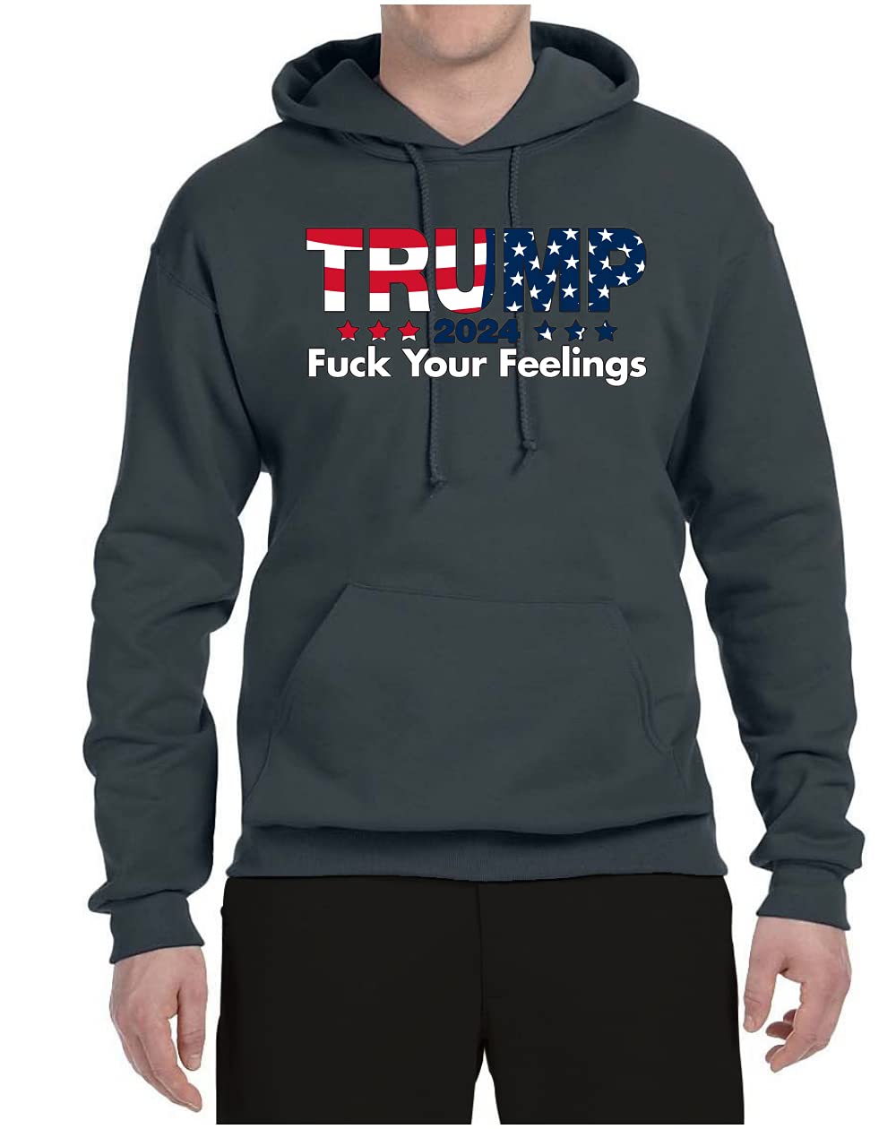 Wild Bobby Trump 2024 Fuck Your Feelings American Flag Political Unisex Graphic Hoodie Sweatshirt, Charcoal, X-Large